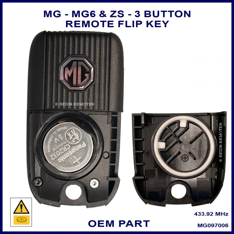 MG MG6 & ZS OEM 3 button remote flip key for bladed ignition models